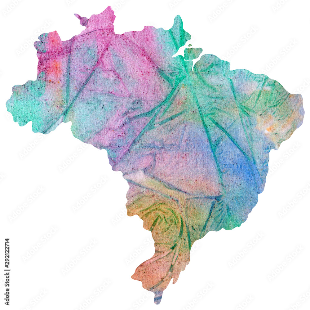 Brazil watercolor travel map illustration, hand drawn colorful painting ...