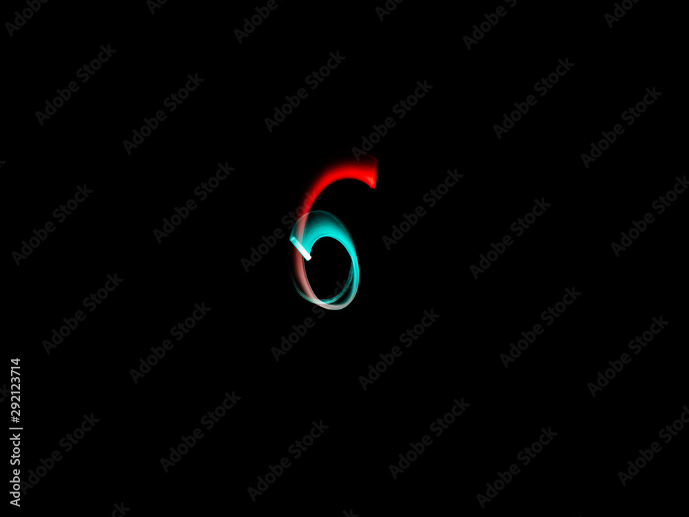 Numbers, from 0 to 9, made with colour lanterns and black background ...