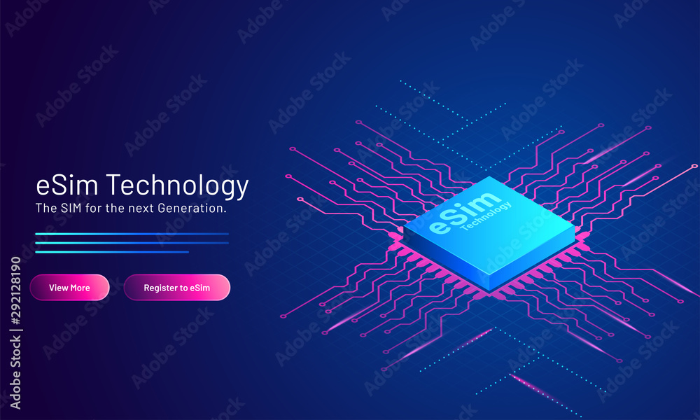 ESim Technology concept based landing page design with Embedded SIM ...