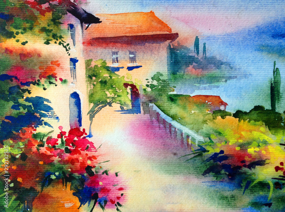 Watercolor colorful bright textured abstract background handmade ...