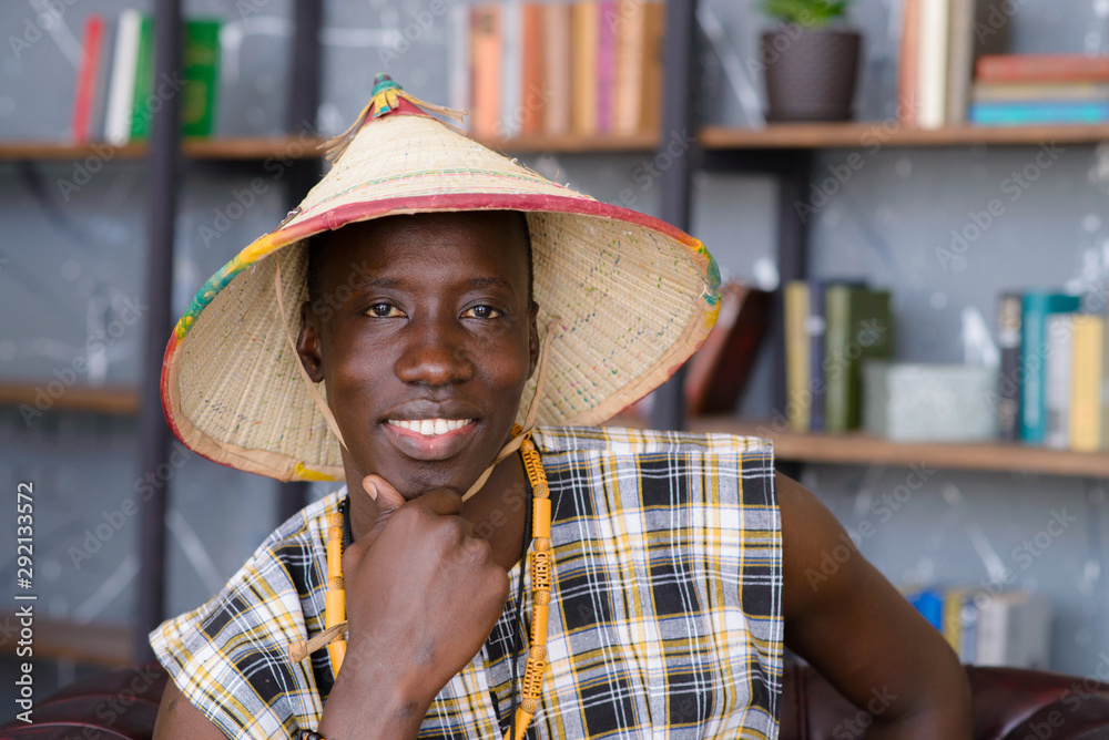 Handsome African man in traditional costume, closeup portrait Stock ...
