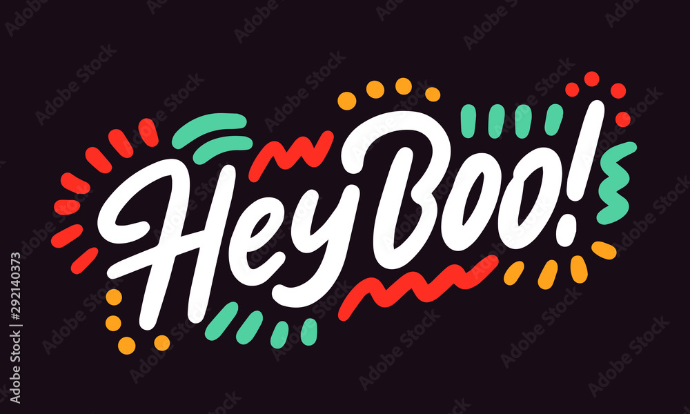 Hey boo. Halloween Party Poster with Handwritten Ink Lettering. Modern ...