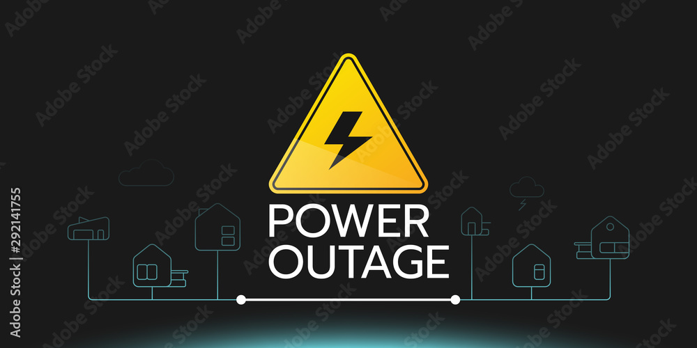 The power outage banner with a warning sign the one is on the black ...