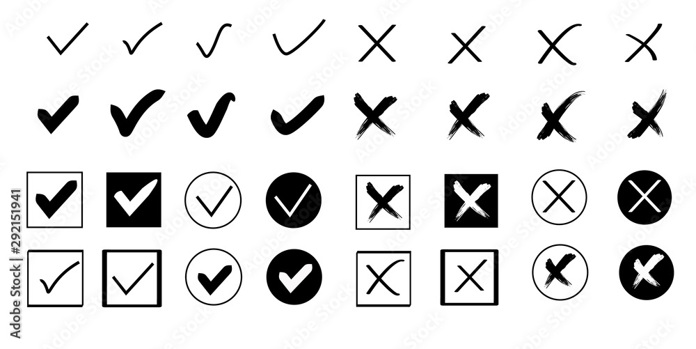 Checkmark or tick mark collection set. Acceptance, approval, right ...
