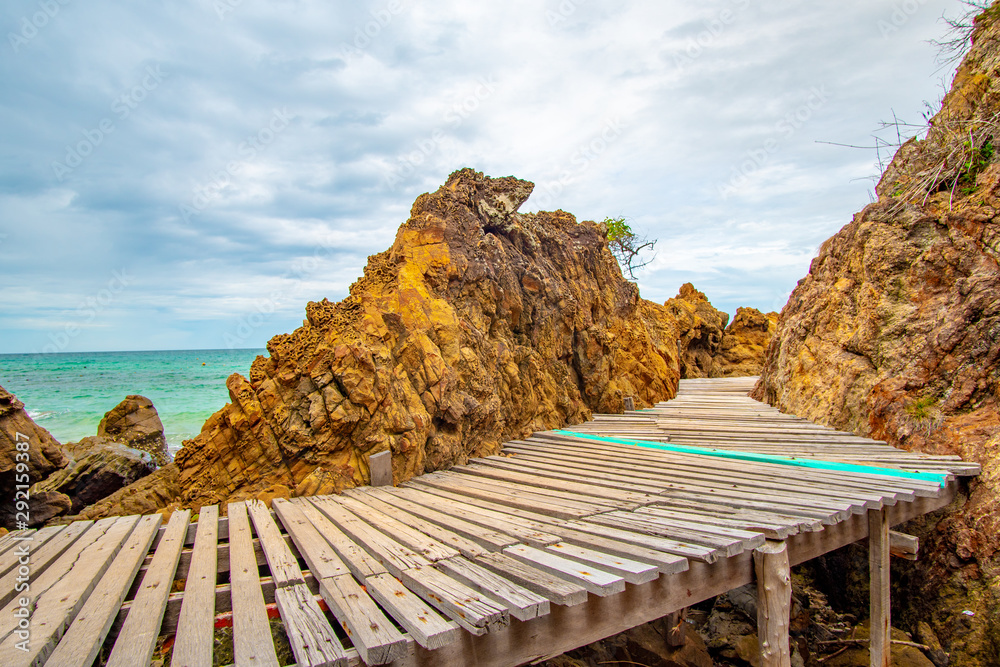 Scenery of natural with clear sea water, beautiful rock and white sand ...