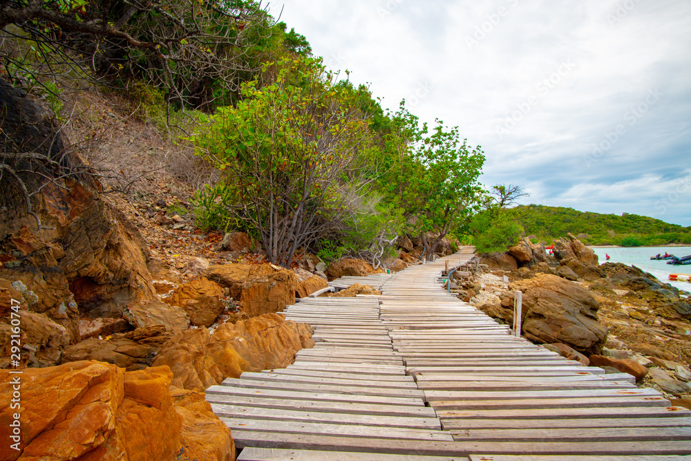 Scenery of natural with clear sea water, beautiful rock and white sand ...