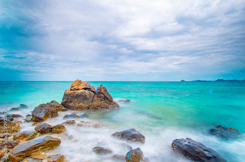 Scenery of natural with clear sea water, beautiful rock and white sand ...