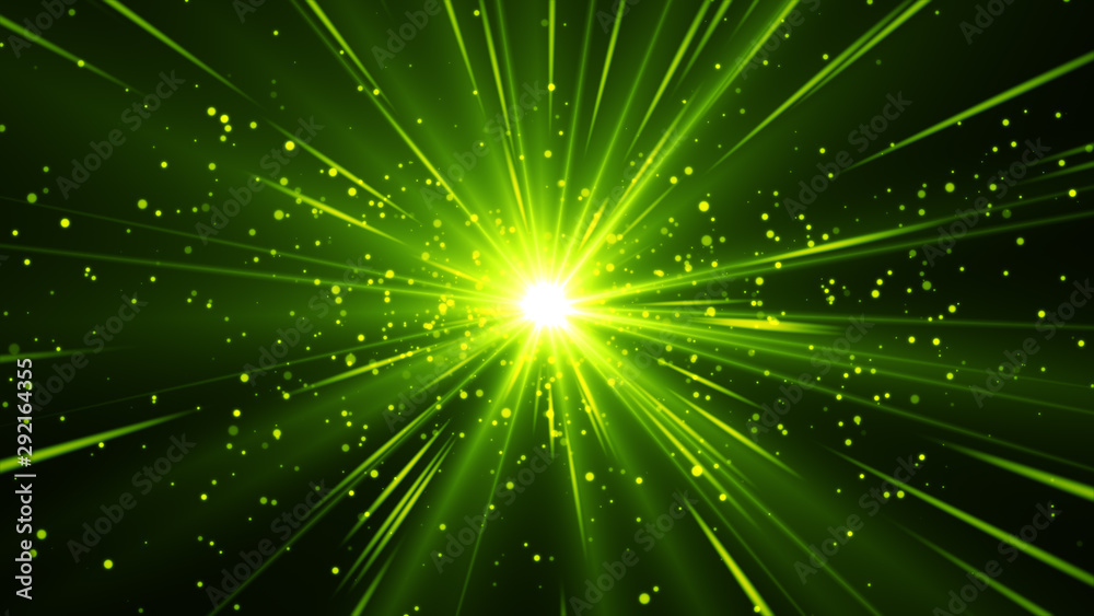 Green abstract background with beams of light come from center. Green ...
