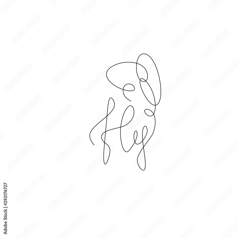 Fly inscription with a butterfly continuous line drawing, hand ...