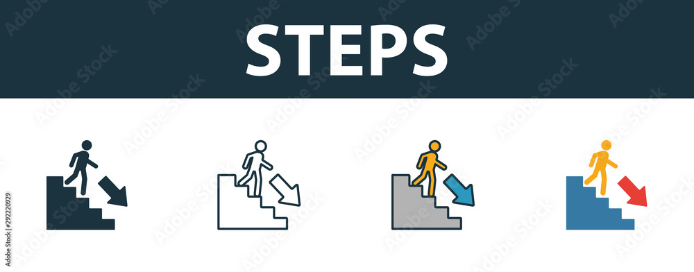 Steps icon set. Premium symbol in different styles from fire safety ...
