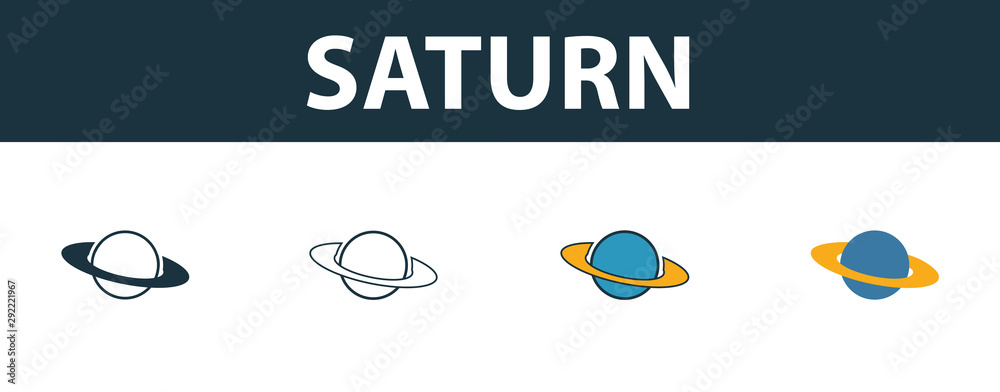 Saturn icon set. Four simple symbols in diferent styles from space ...