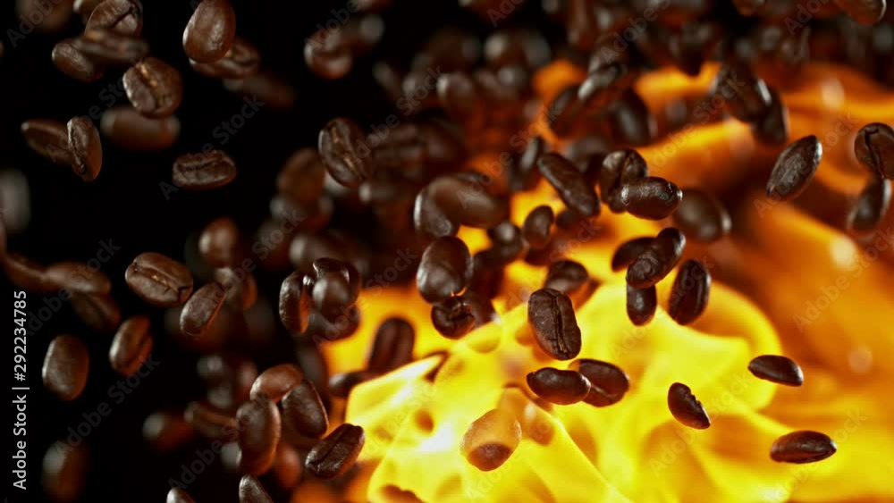 Coffee beans and flames after being exploded in super slow motion ...