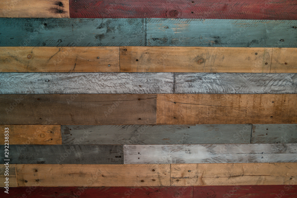 Multicolor wood pallet wall Stock Photo | Adobe Stock