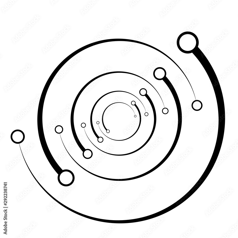 Plexus, wire-frame radial circles with nodes. Geometric spiral for ...