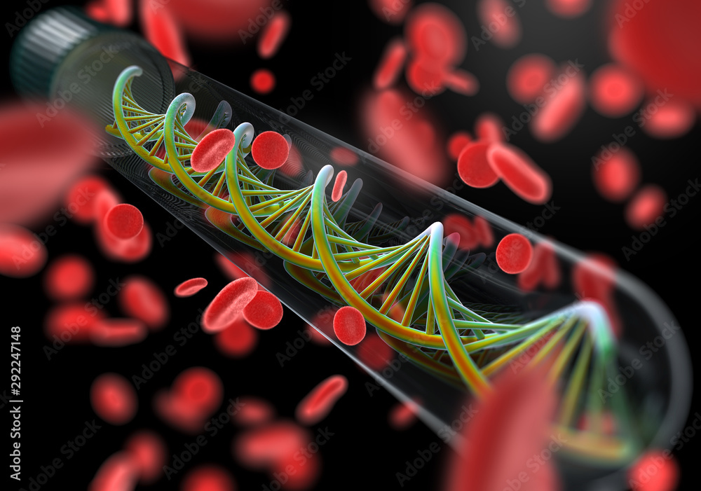 Molecule of DNA forming inside the test tube in the blood test ...