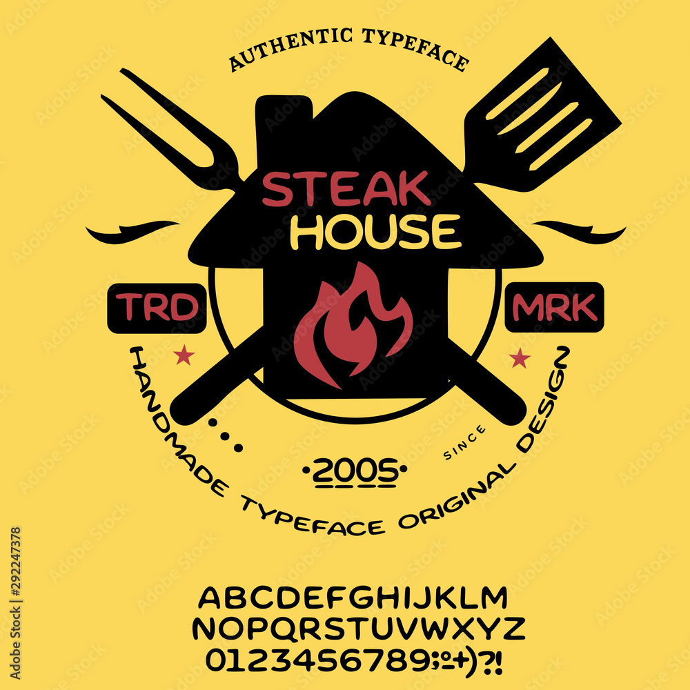 Hand drawn font "steak house" for cafes, bars where meat is eaten ...