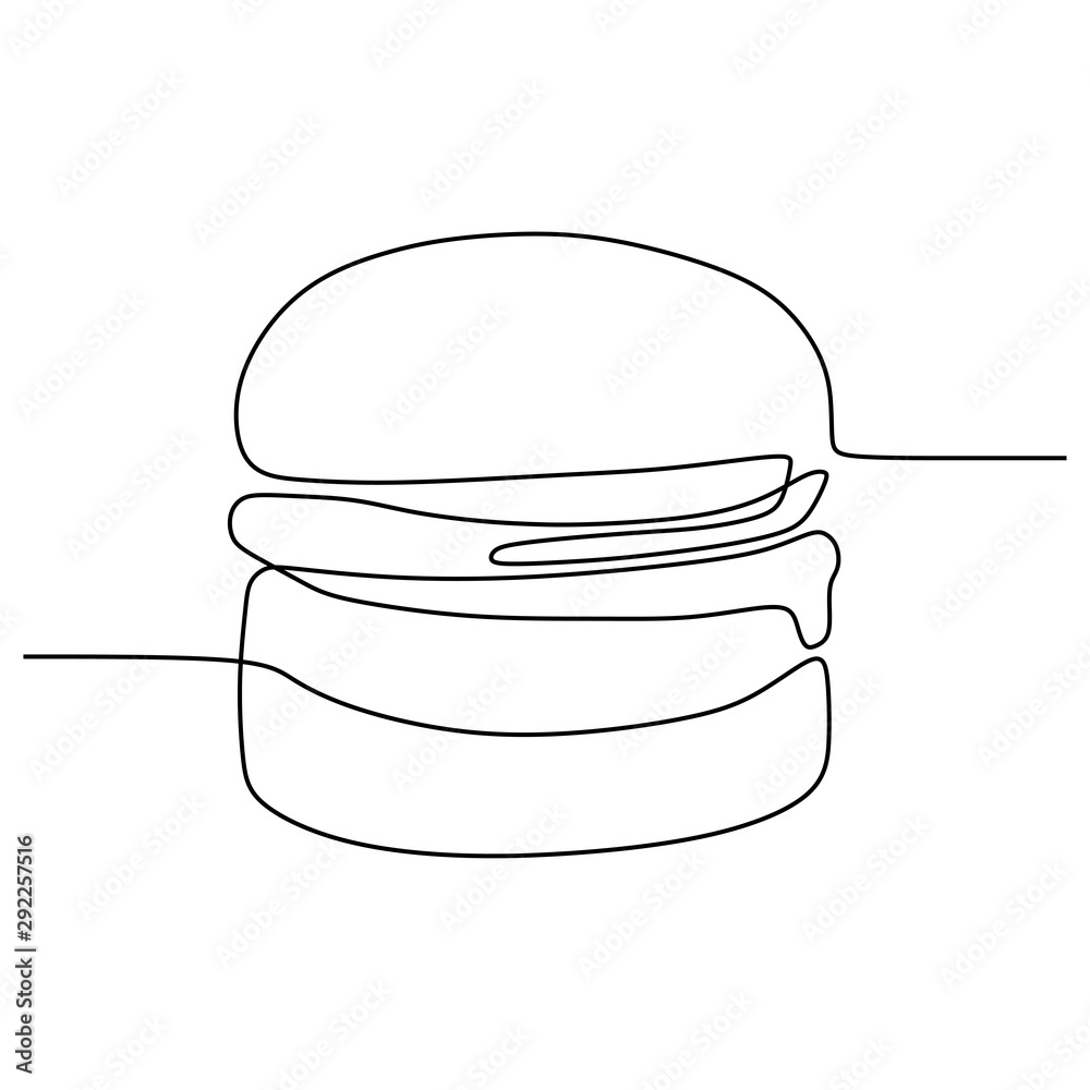 Continuous one line drawing of burger food minimalism design vector ...