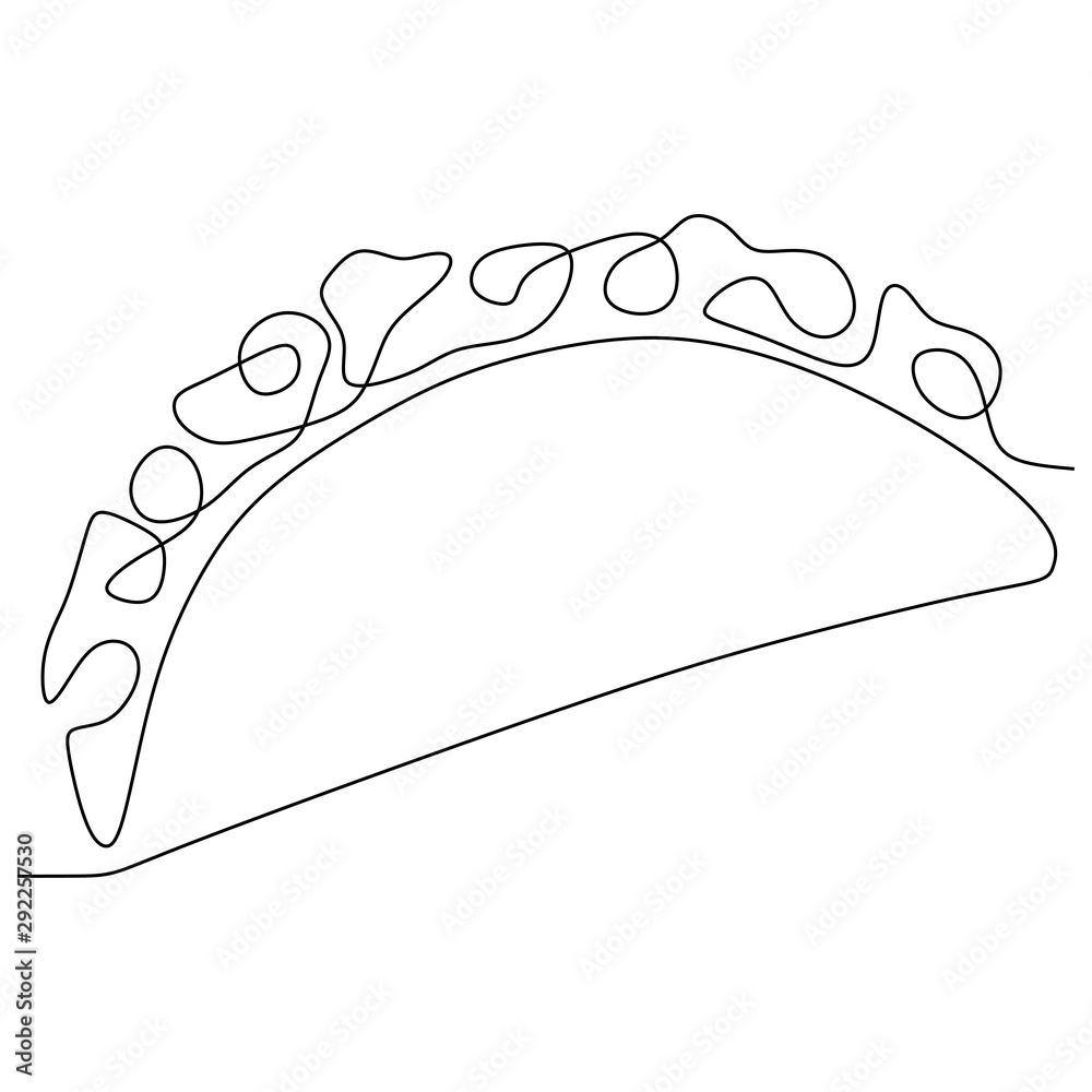 Continuous one line drawing of Taco junk food minimalism design vector ...