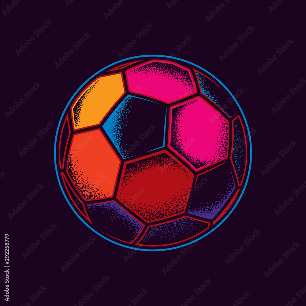 Original neon vector illustration of a soccer ball in vintage style ...