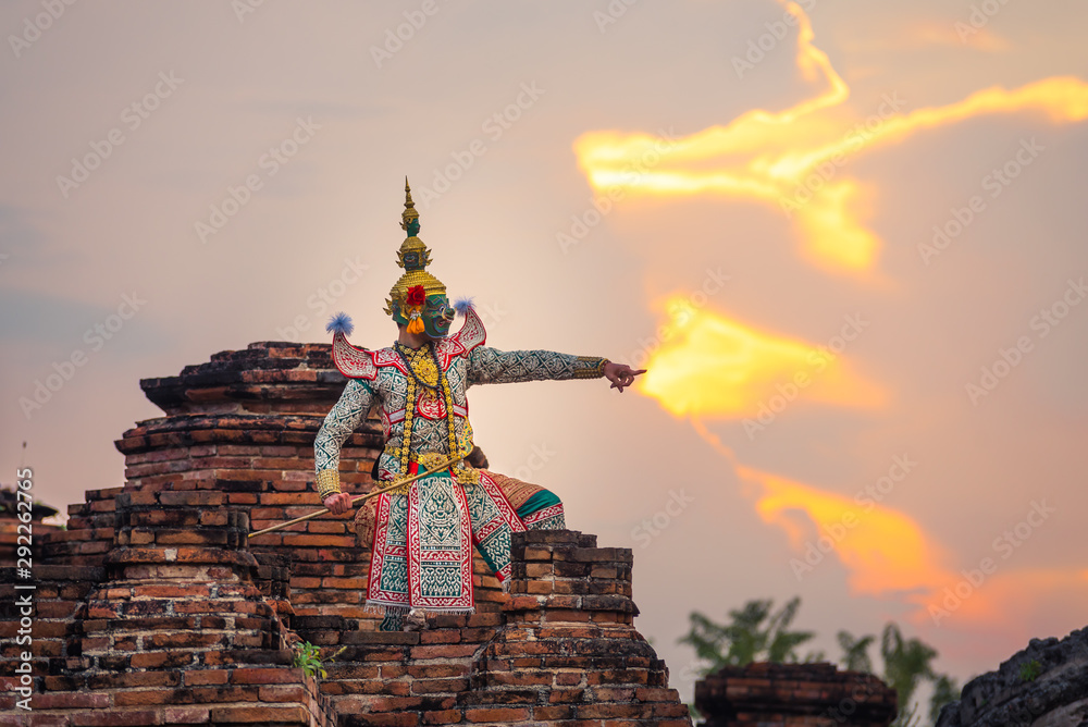 Khon is art culture Thailand Dancing in masked Tos-sa-kan showed ...