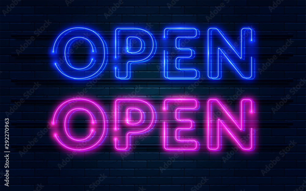 open Neon Sign Vector, design element, light banner, announcement neon ...