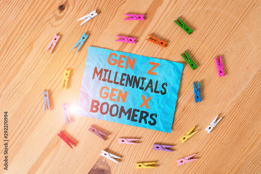 Word writing text Gen Z Millennials Gen X Boomers. Business photo ...