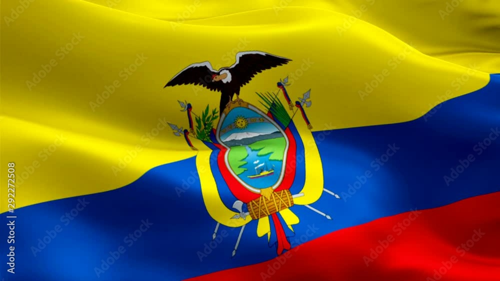 Ecuador waving flag. National 3d Ecuadorian flag waving. Sign of ...