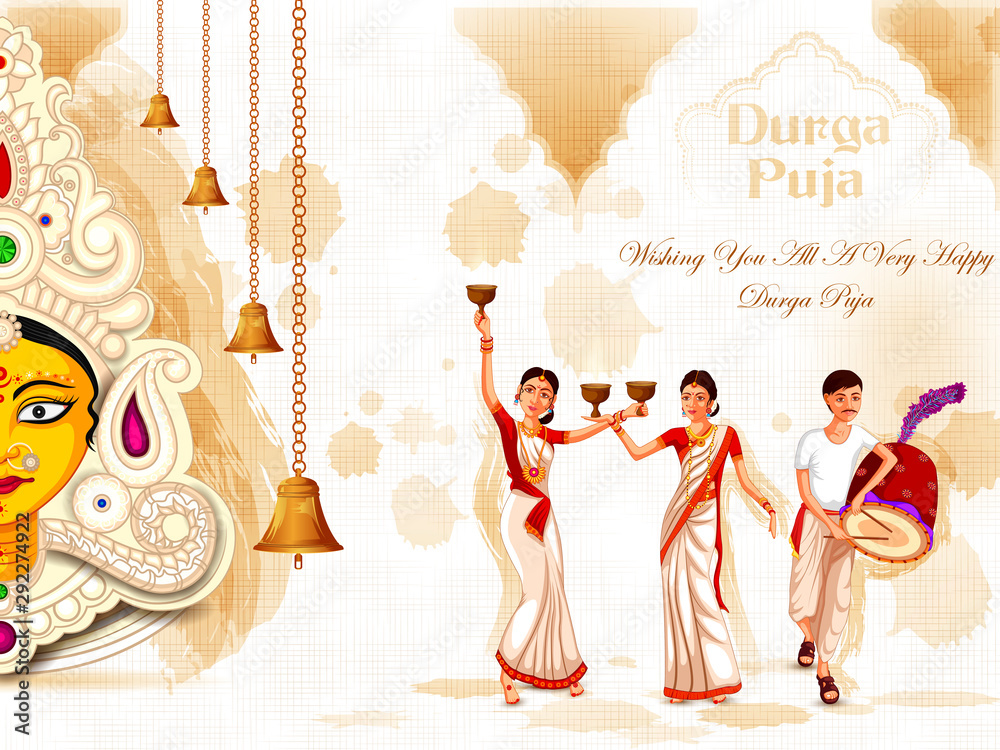 vector illustration of Happy Durga Puja festival background for India ...
