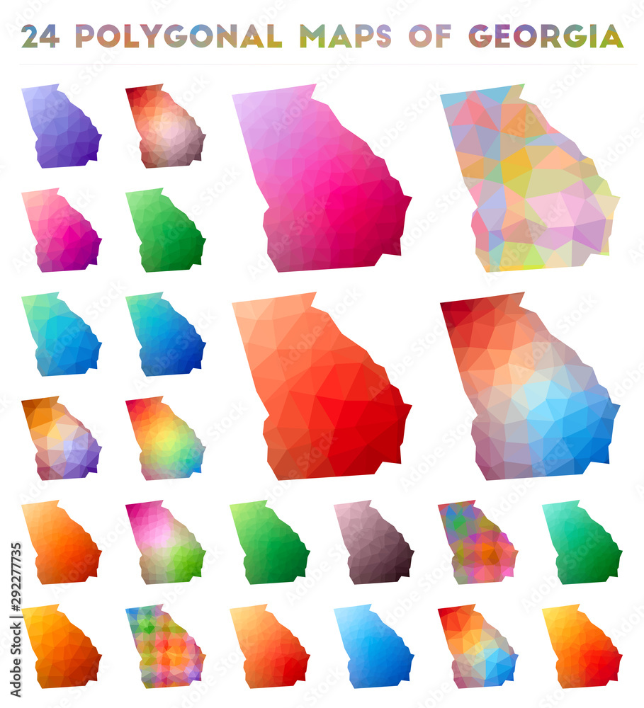 Set of vector polygonal maps of Georgia. Bright gradient map of us ...