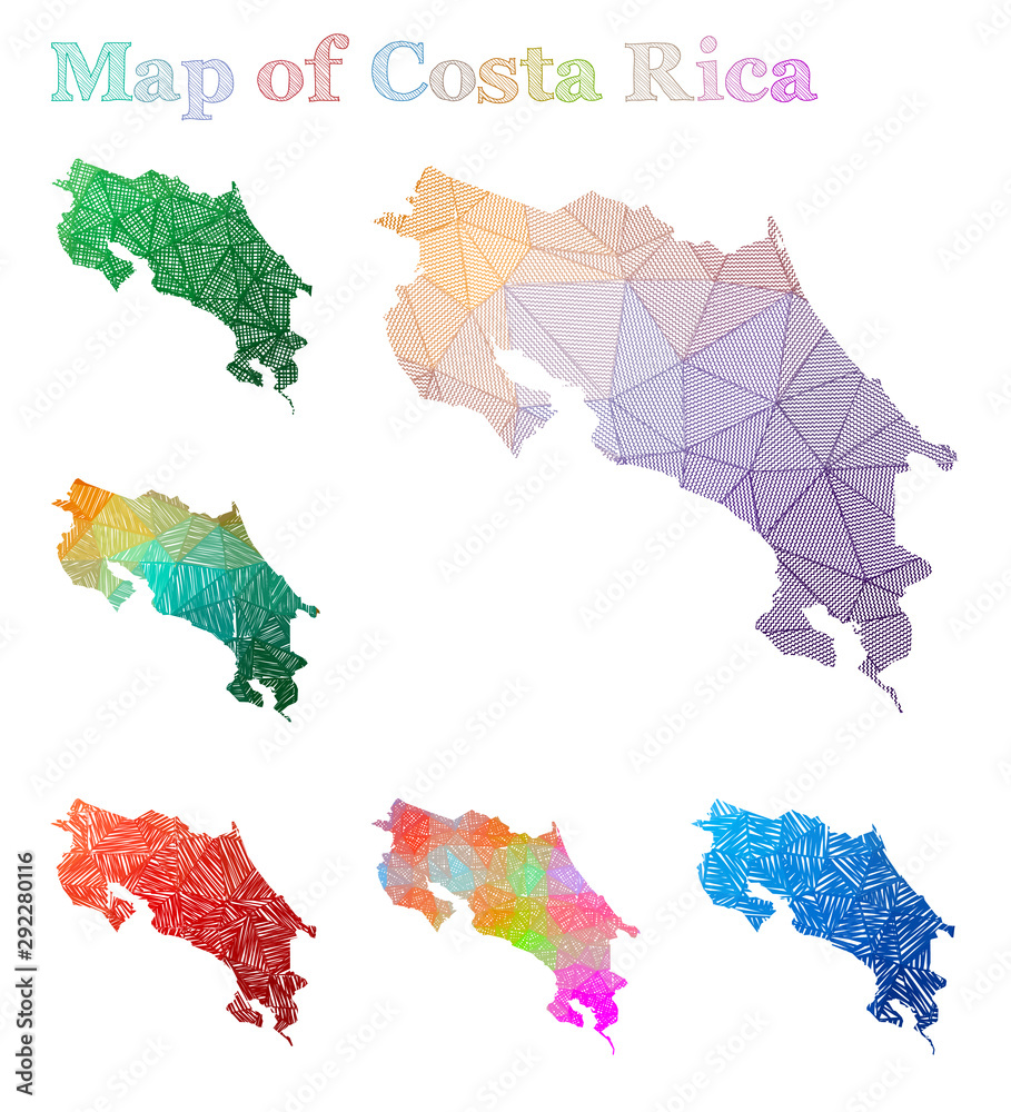 Hand-drawn map of Costa Rica. Colorful country shape. Sketchy Costa ...