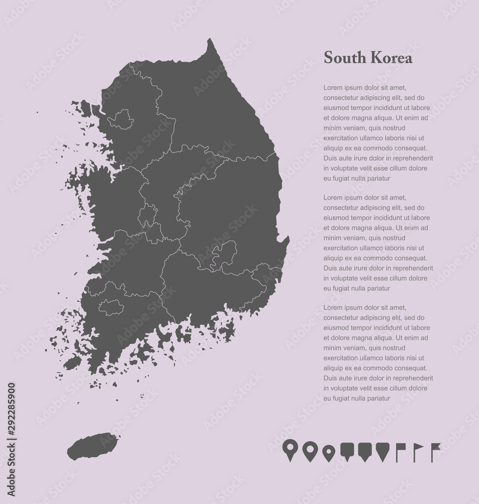 Vector map South Korea country province template Stock Vector | Adobe Stock