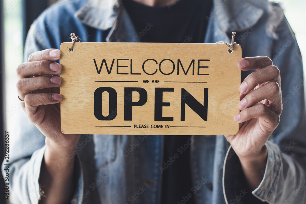 Close up sign hanging open Coffee shop door,Open sign blur background ...