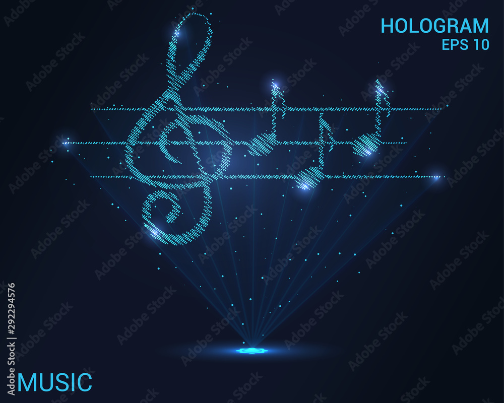 Hologram treble clef. Holographic projection music and notes ...
