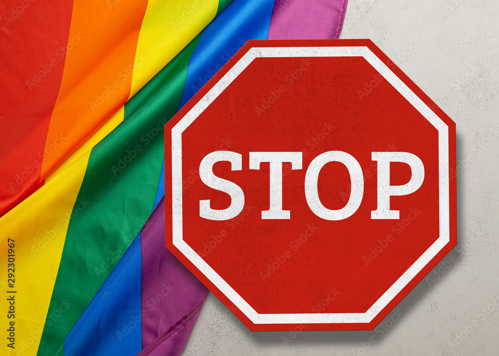 Fotografia do Stock: Homophobia. STOP LGBT. LGBT pride rainbow flag and ...
