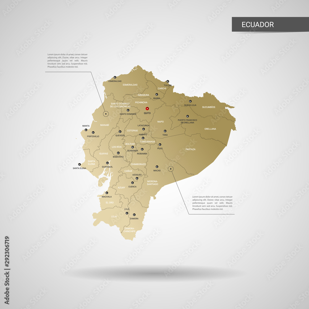 Stylized vector Ecuador map. Infographic 3d gold map illustration with ...