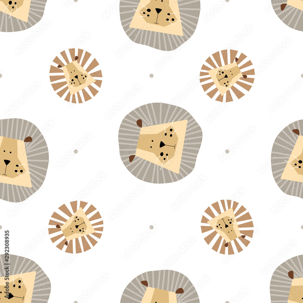 Seamless vector cute baby pattern illustration with lion's head ...