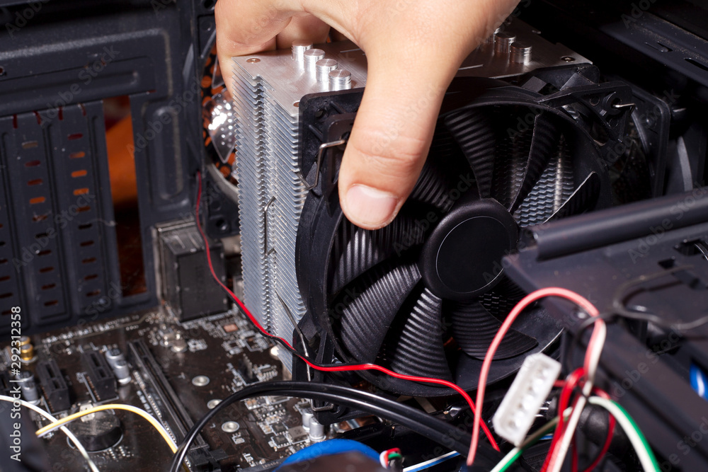 installation of a radiator and cooling cooler in a computer service ...