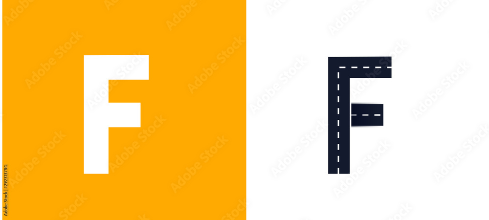 Letter F. Road font. Typography vector design with street lines. On ...