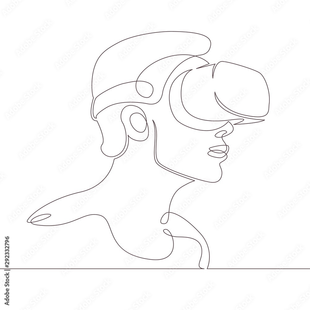 continuous single drawn line art doodle virtual reality helmet Stock ...