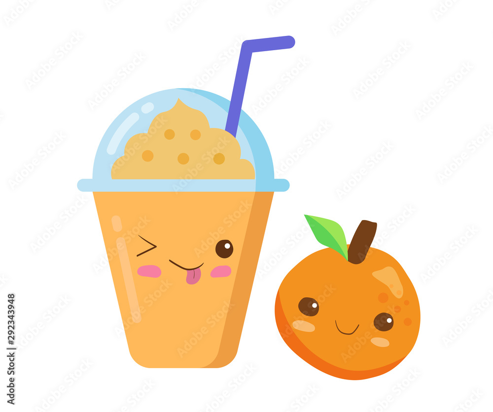 Iced Fruits Smoothie in a plastic cup with rich foam. Vector kawaii ...