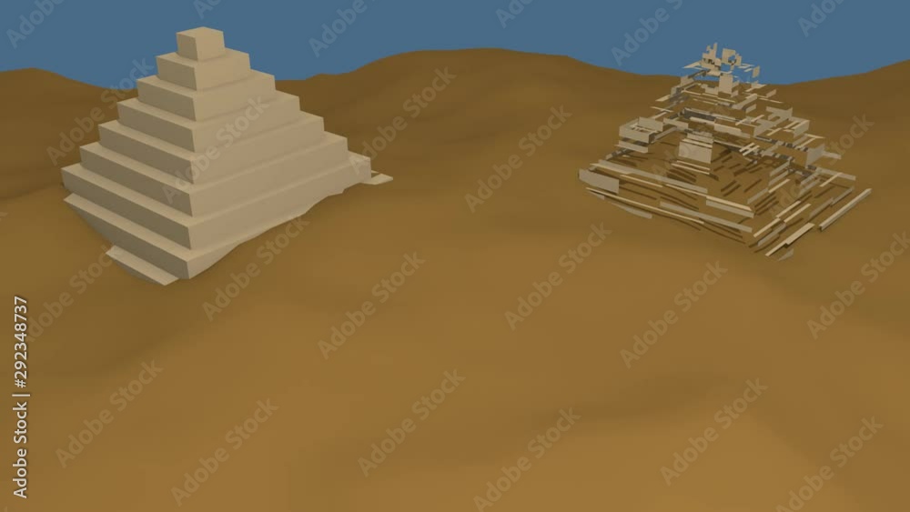 building pyramids in the sandy desert. 3d computer animation of ...