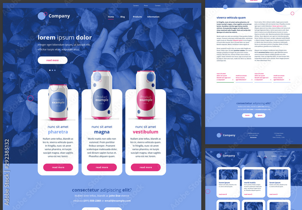 Website Design Layout with Blue and Pink Accents Stock Template | Adobe ...