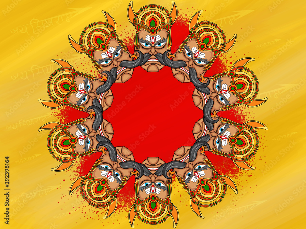 illustration of face of ravan faces in Happy Dussehra festival of India ...