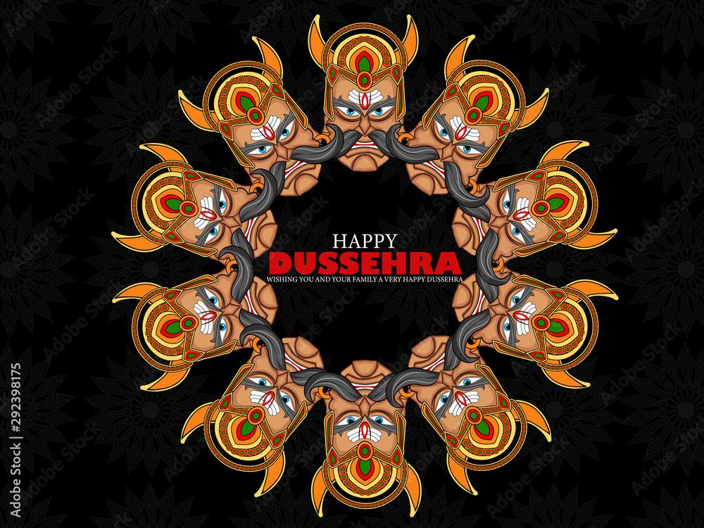 illustration of face of ravan faces in Happy Dussehra festival of India ...