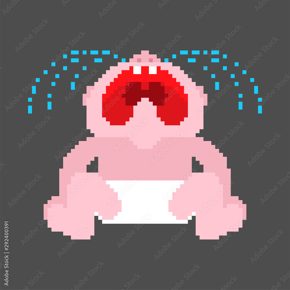 Crying baby pixel art. 8 bit Little child cry. vector illustration ...