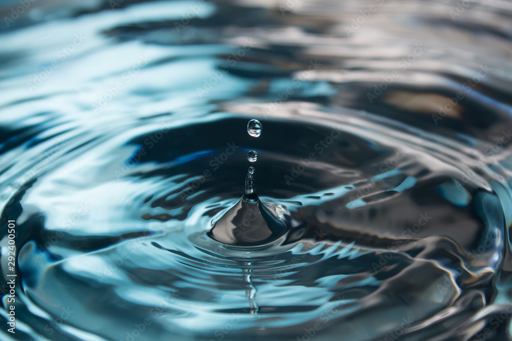 Water splash or drop. Water splash close-up. Blue water drop. Falling ...