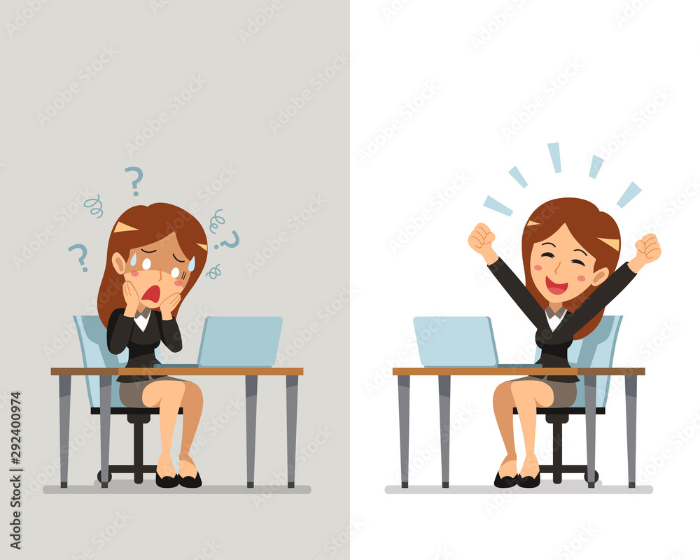 Cartoon businesswoman expressing different emotions for design. Stock ...