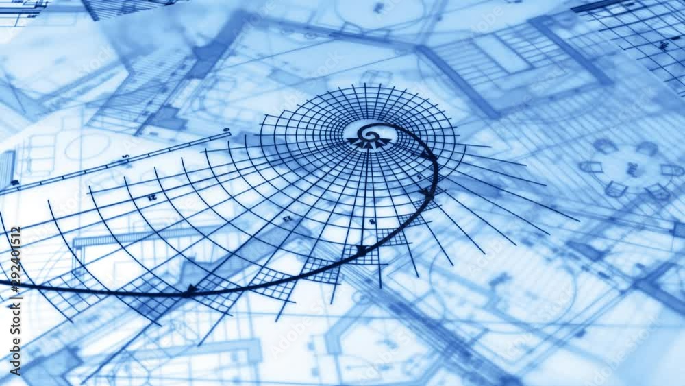 Blueprints - rolls of architectural drawings and drawing of the golden ...