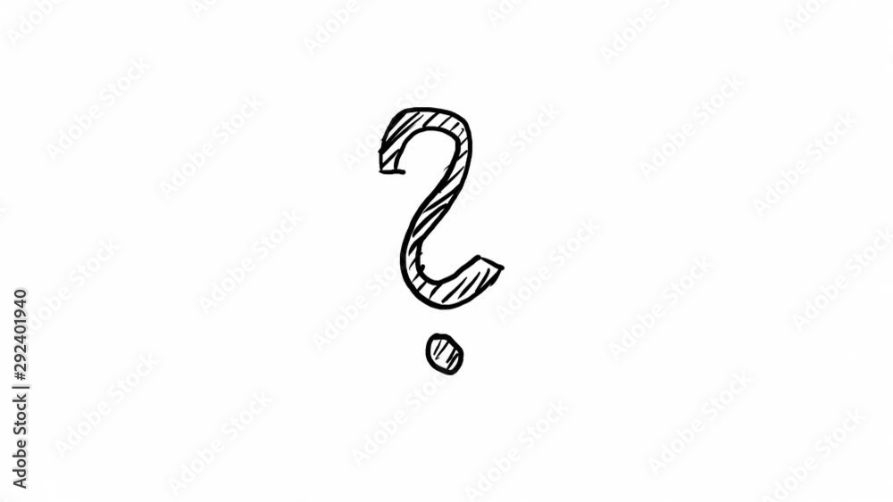 Loopable hand-drawn animated cartoon doodle question mark sign on white ...