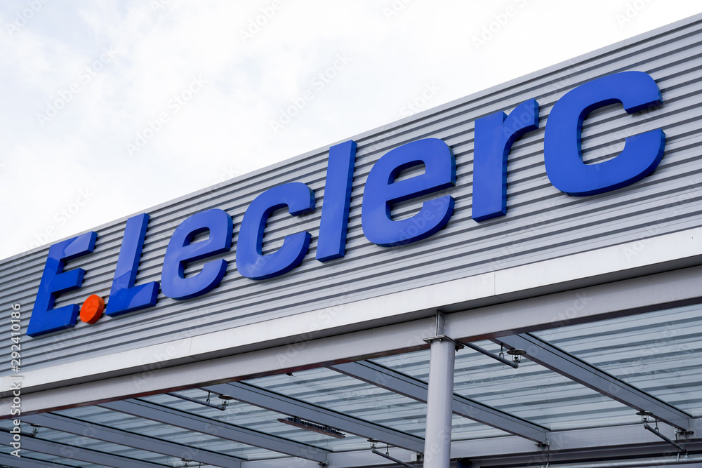 Sign on E.Leclerc hypermarket leclerc store outdoor Stock Photo | Adobe ...